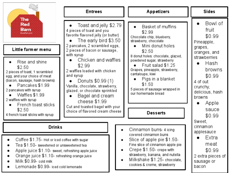 The Red Barn Menu | PDF | Pancake | Doughnut
