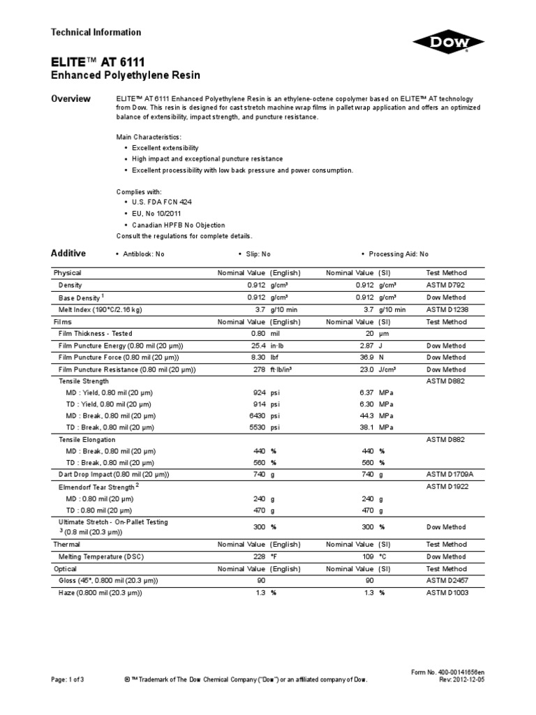 ELITE™ AT 6111: Enhanced Polyethylene Resin | Download Free PDF | Heart ...
