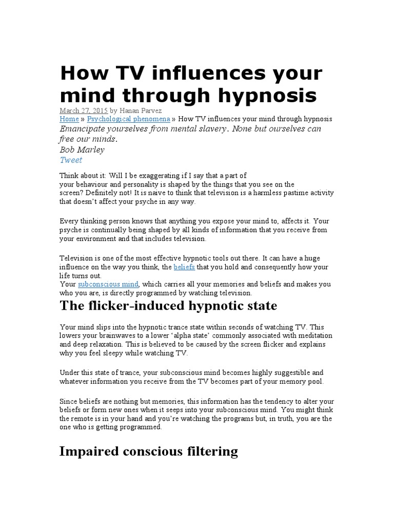 How Television Uses Hypnotic Techniques to Program Your Subconscious ...