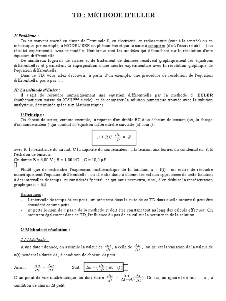 Résolution d'équations par méthode d'Euler | PDF | Fonction ...