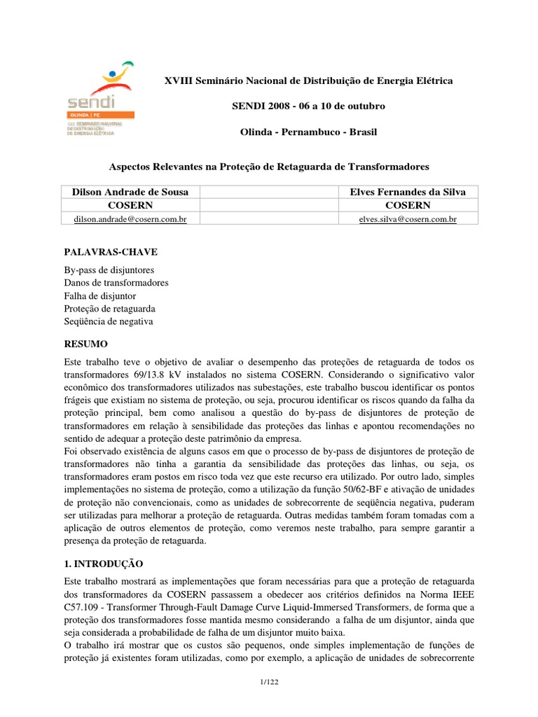 Aspectos Relevantes Na Proteção de Retaguarda de Transformadores | PDF ...