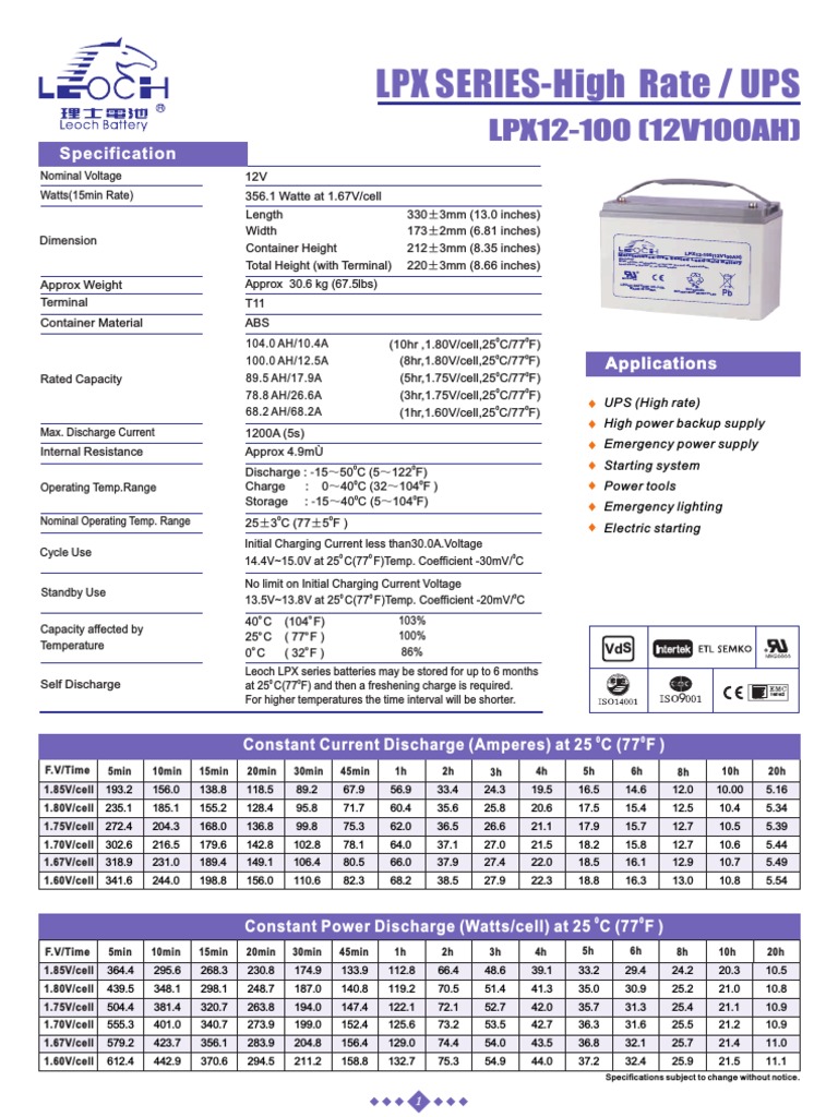LPX Series-High Rate / Ups | PDF | Rechargeable Battery | Physical ...