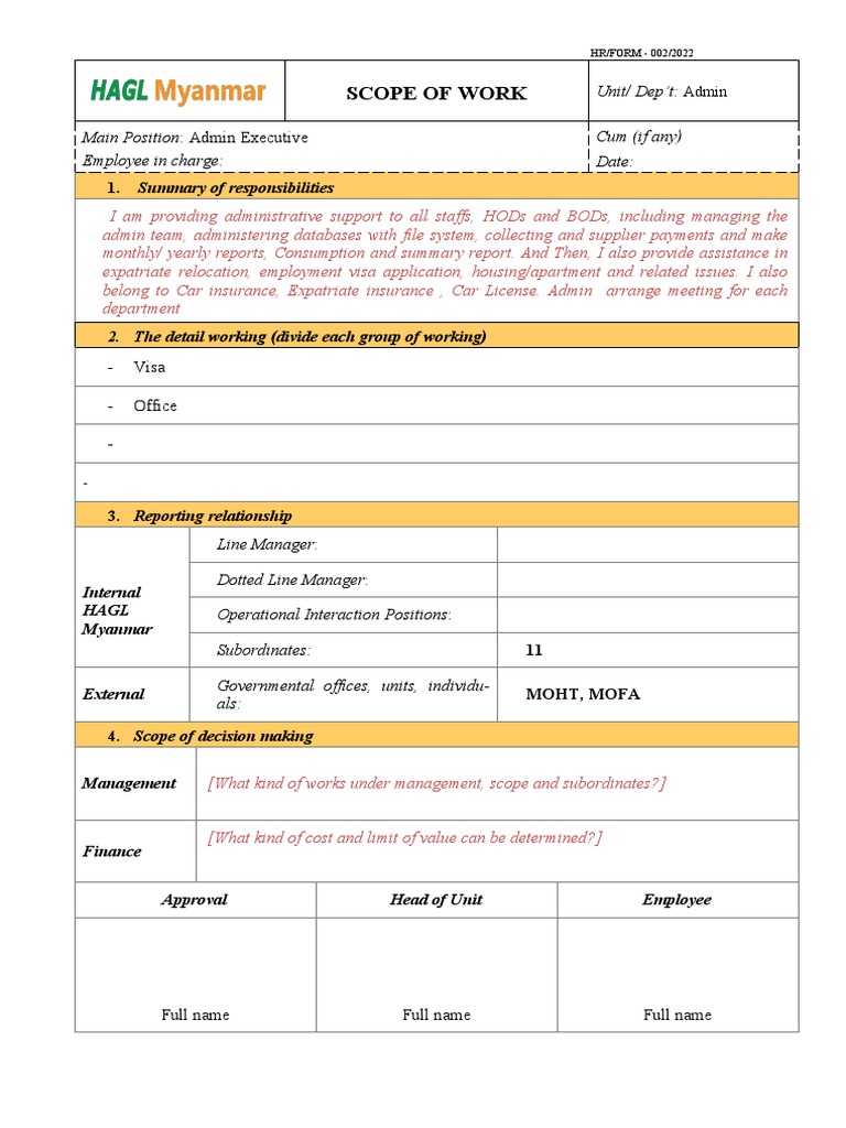 Scope of Work Form | PDF
