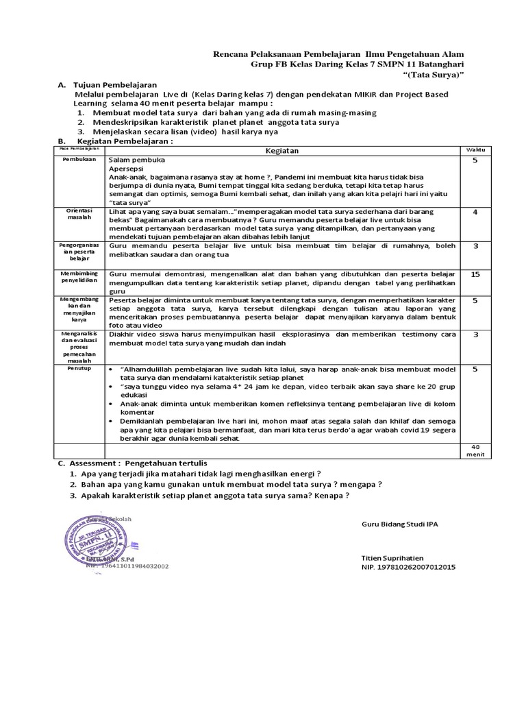 RPP PJBL Tata Surya | PDF | Sains & Matematika