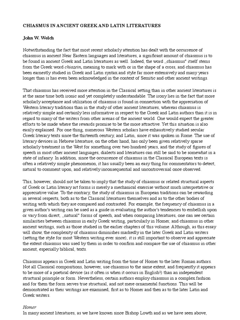 Chiasmus in Ancient Greek and Latin Literatures | PDF | Penelope | Homer