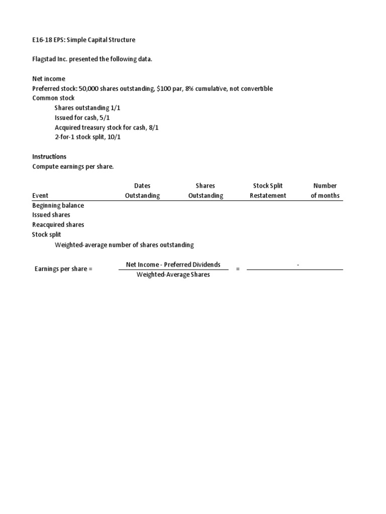 EPS Calculation for Simple Capital Structure | PDF | Earnings Per Share ...