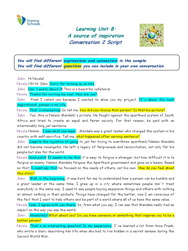 Learning Unit 8: A Source of Inspiration: Conversation 2 Script | PDF