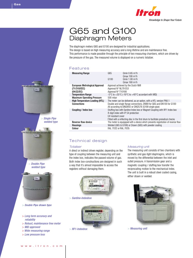 G65 and G100: Diaphragm Meters | PDF | Pipe (Fluid Conveyance) | Flow ...