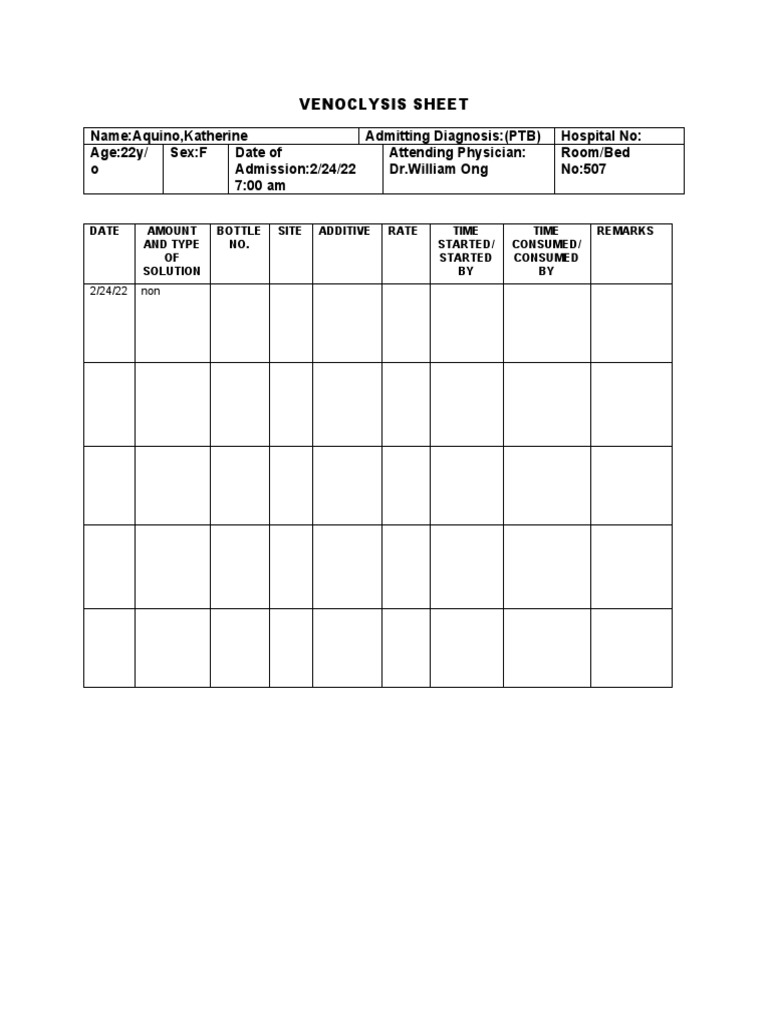 Venoclysis Io Forms | PDF | Medical Specialties | Animal Anatomy