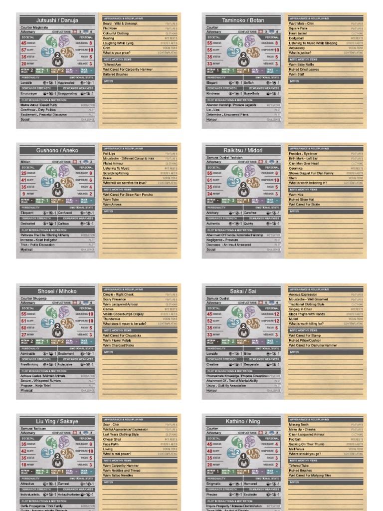 l5r NPC Card Pack 1 - 4 Up | PDF