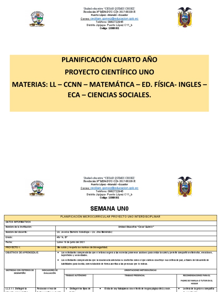 Planificación Educativa 4to Año | PDF | Ecuador | Dieta