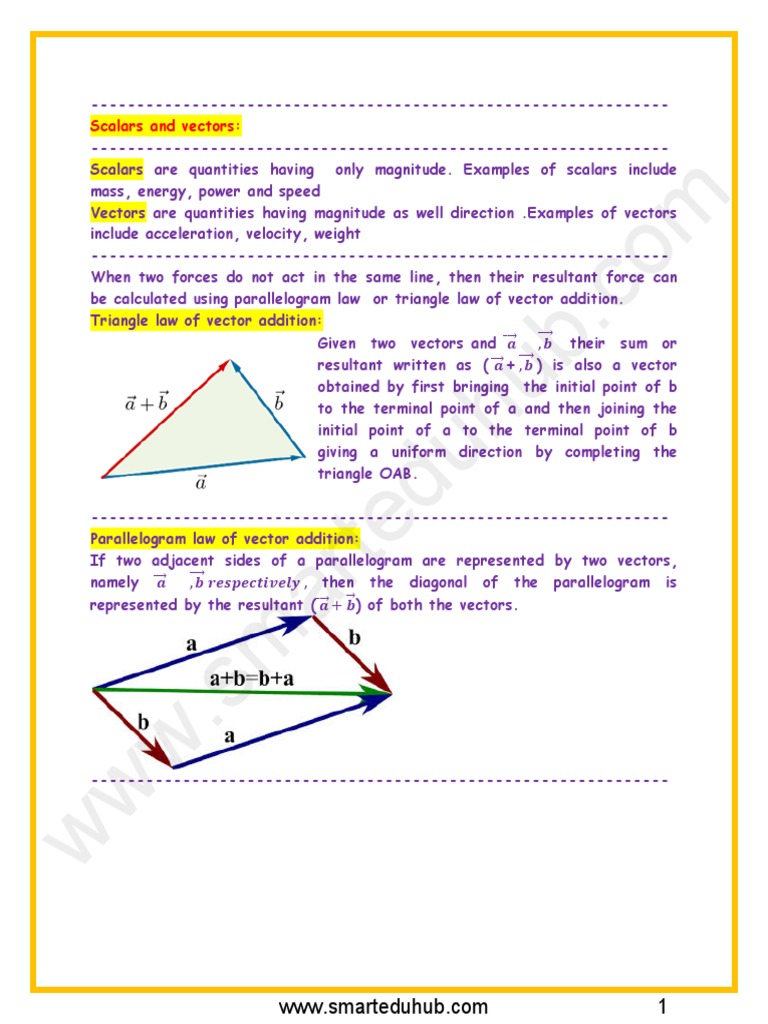 11 Revision Notes Scalars and Vectors | PDF | Euclidean Vector | Force