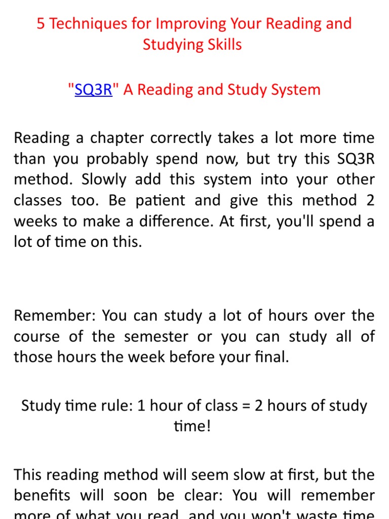 5 Techniques For Improving Your Reading and Studying Skills " " A ...