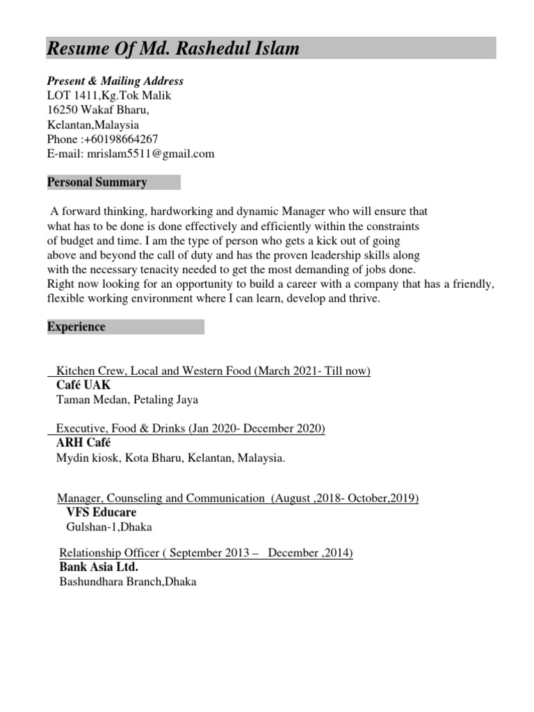 CV of MD - Rashedul Islam. | PDF | Economies | Cognition