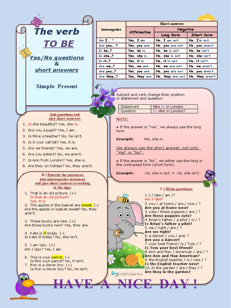 The Verb To Be Yesno Questions and Short | PDF | Question | Cognitive ...