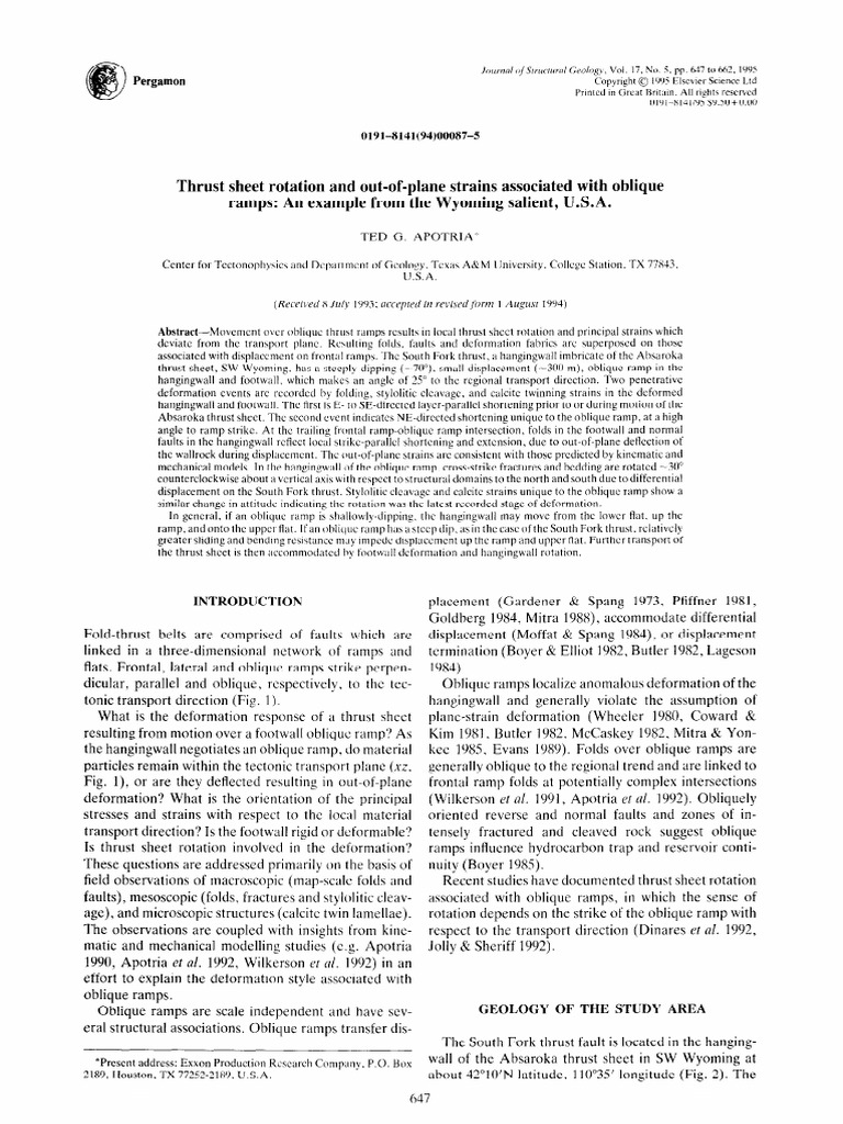 Apotria 1995 Thrust Sheet Rotation and Out-Of-plane Strains Associated ...