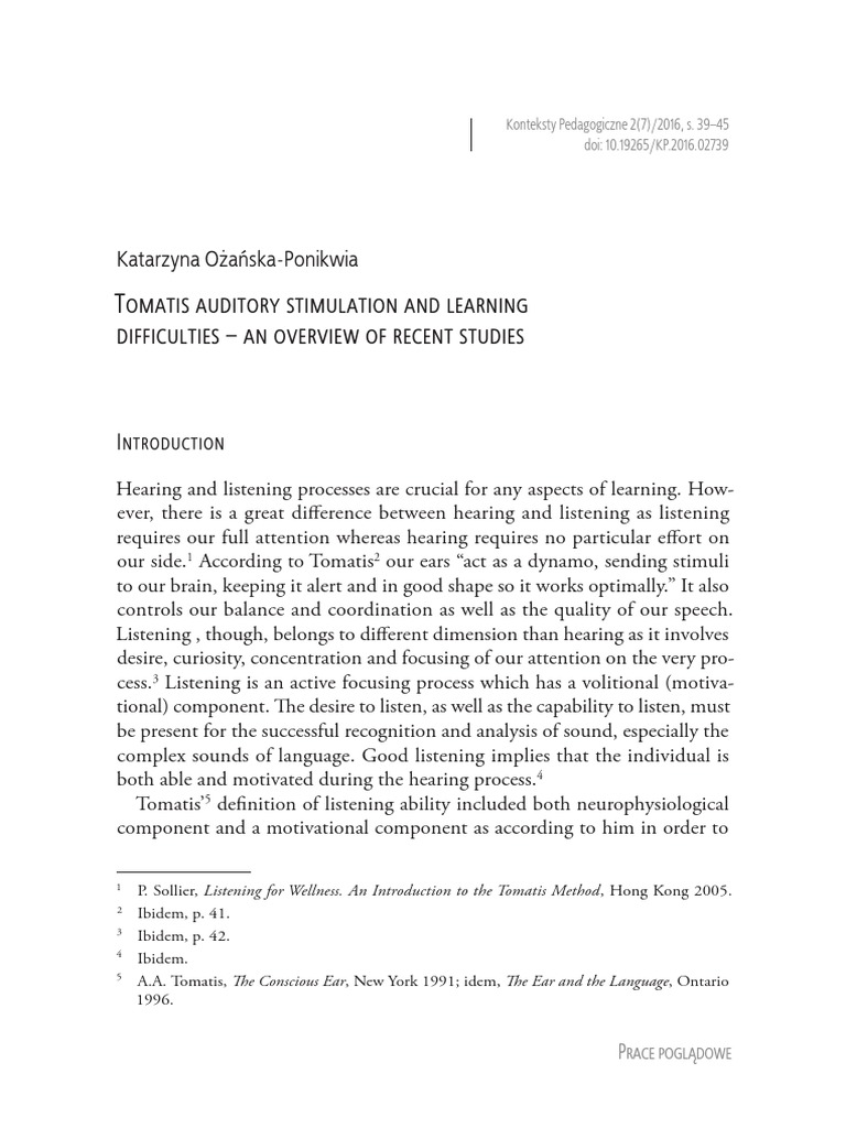Tomatis Auditory Stimulation and Learning Difficulties | PDF | Learning ...