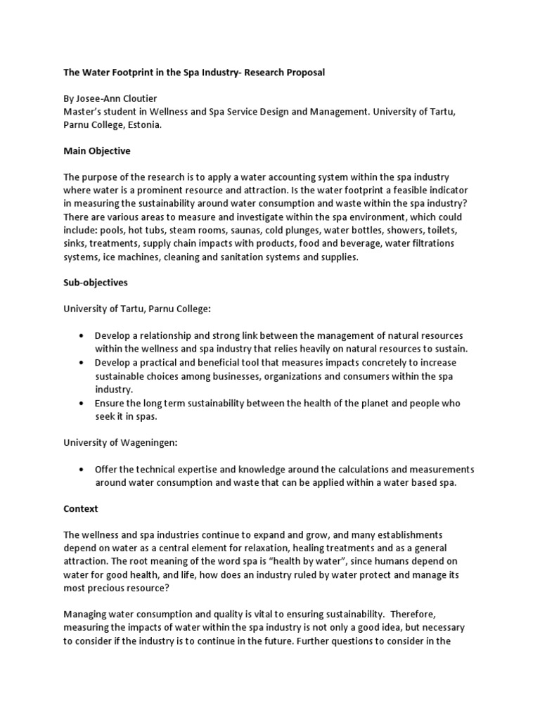 Water Research Proposal | PDF | Spa | Water