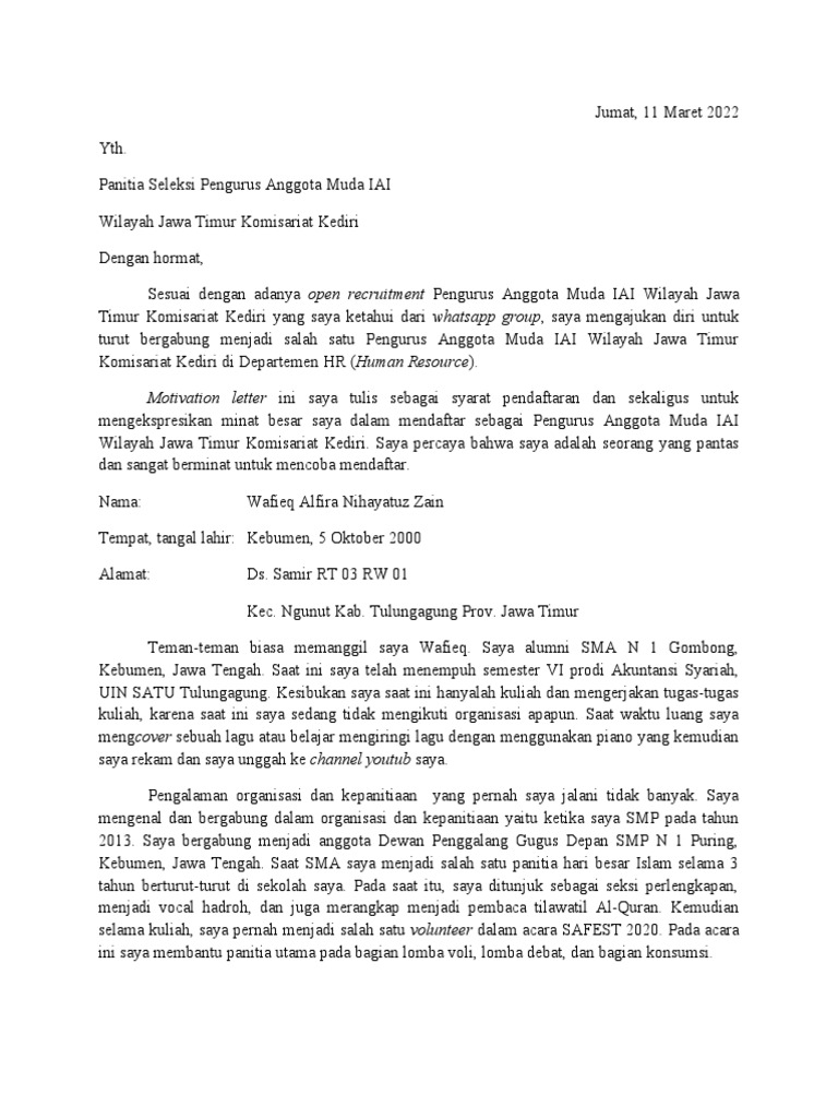 Motivation Letter Iai | PDF