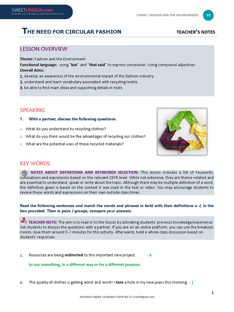 HE Need FOR Circular Fashion: Lesson Overview | PDF | Textiles | Cotton