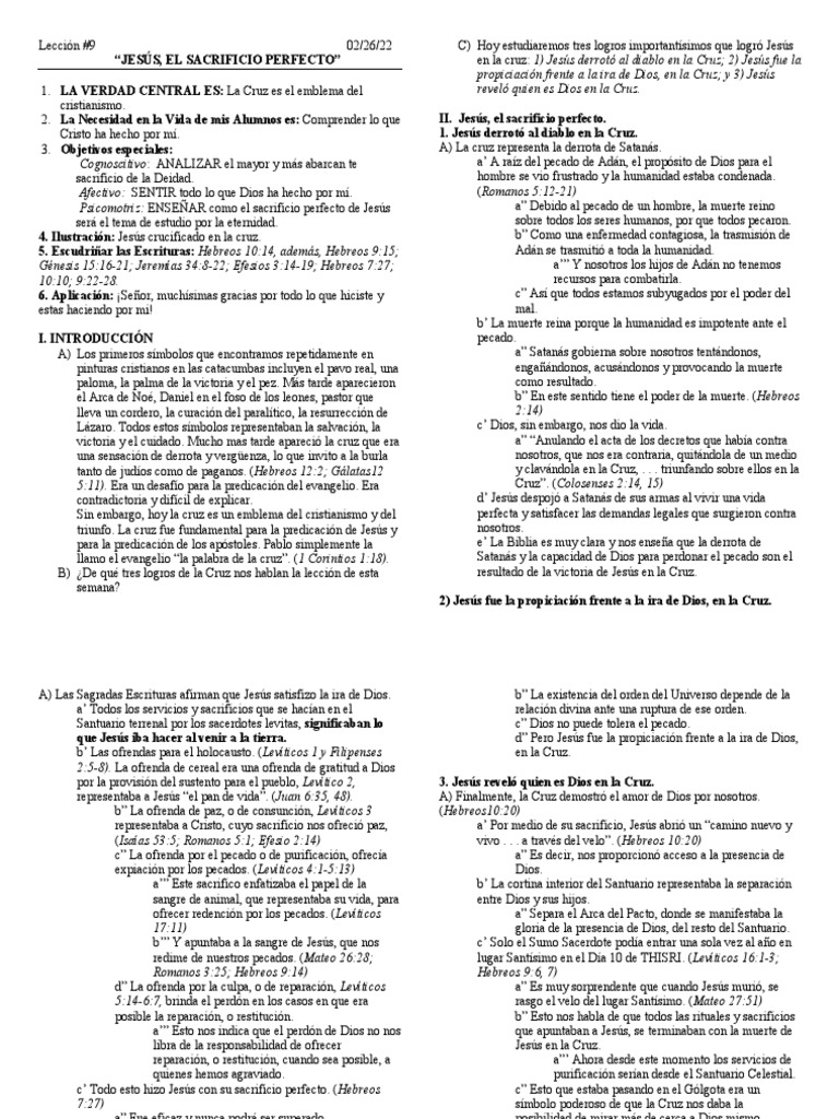 Lec 9 022622 Jesuìs El Sacrificio Perfecto Pdf Jesús Pecado