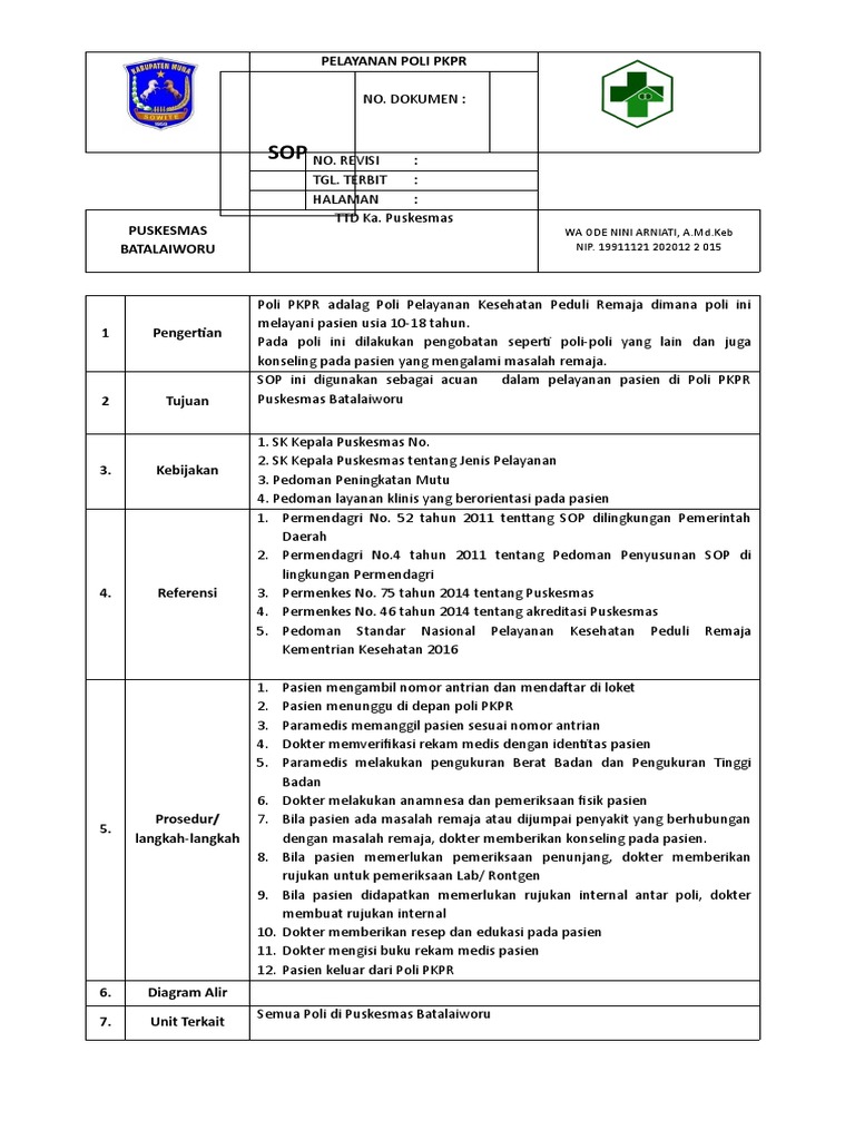 Sop Pelayanan Poli PKPR | PDF
