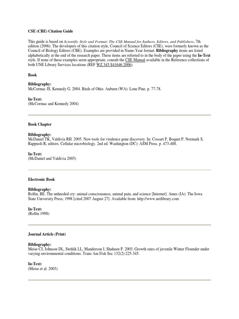 CSE (CBE) Citation Guide | PDF | Citation