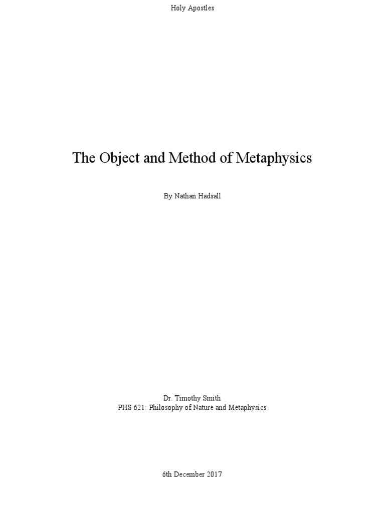 The Object and Method of Metaphysics | PDF | Logic | Epistemological ...