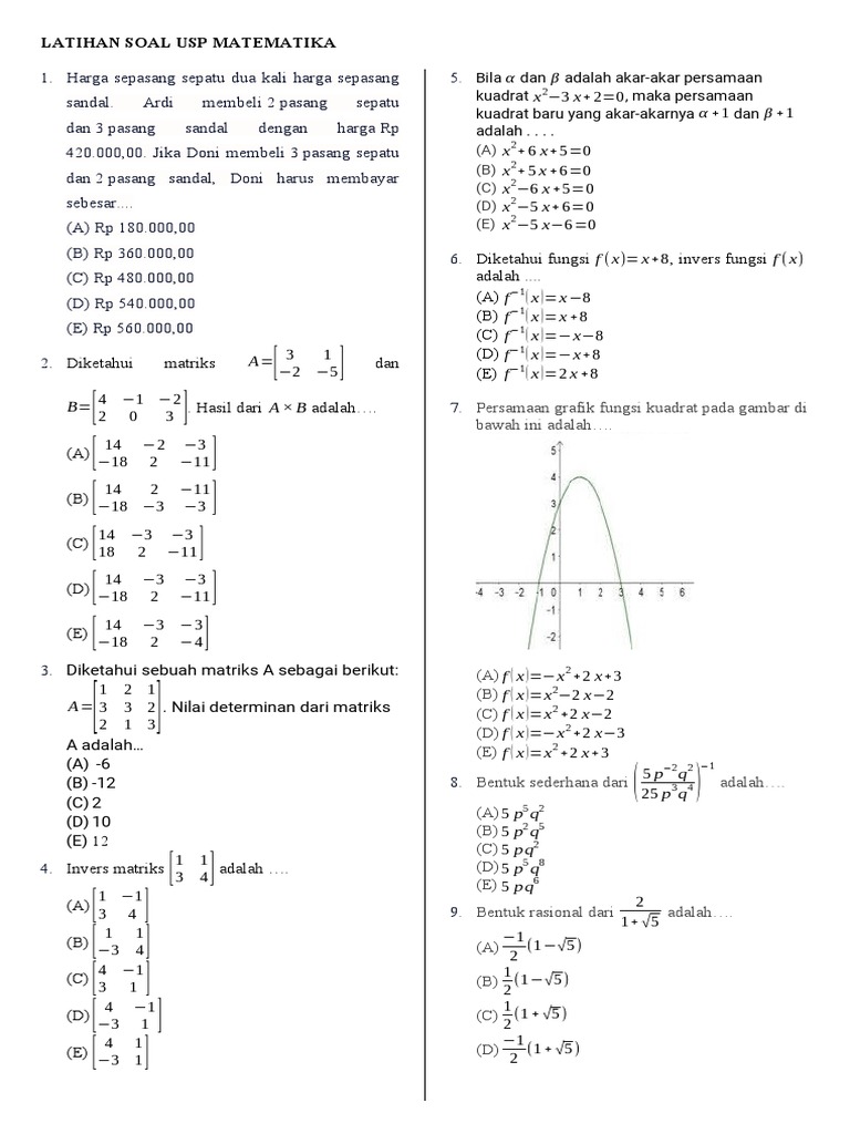Latihan Soal USP Matematika (AutoRecovered) | PDF