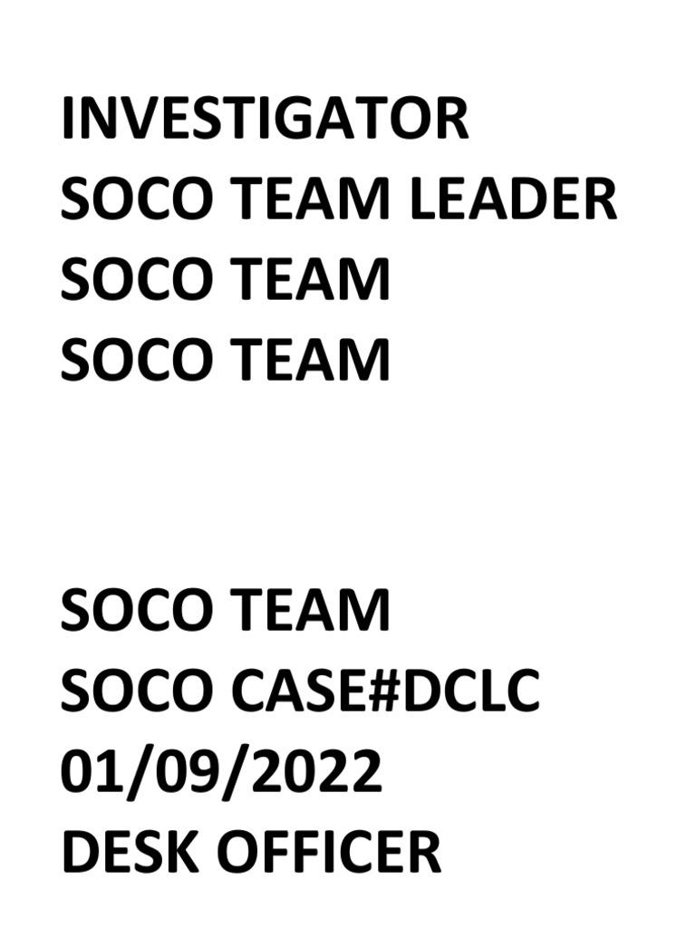Investigator Soco Team Leader Soco Team Soco Team | PDF