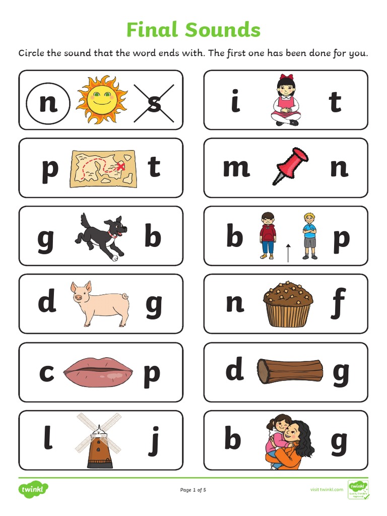 Final Sounds Illustrated Worksheets | PDF