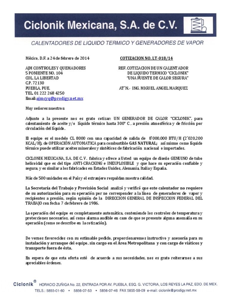 Calentador Ciclonik. Mod. CL 8000 y Ficha Tecnica | PDF | Electrónica | Líquidos