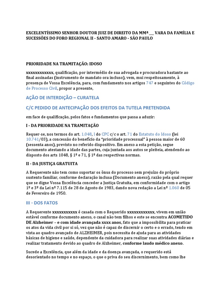Modelo de Acao de Interdicao Curatela | PDF | Doença de Alzheimer ...