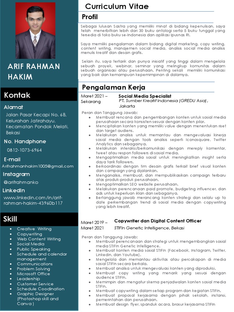 CV - Arif Rahman Hakim - 22 | PDF