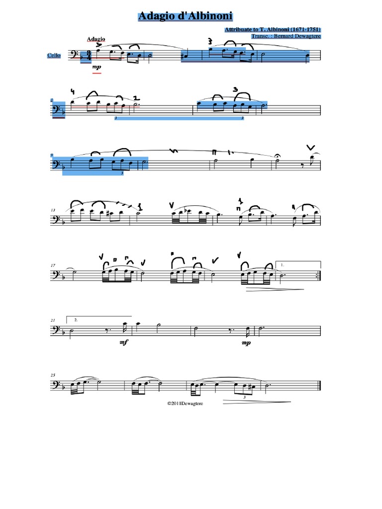 Albinoni Adagio For Cello | PDF