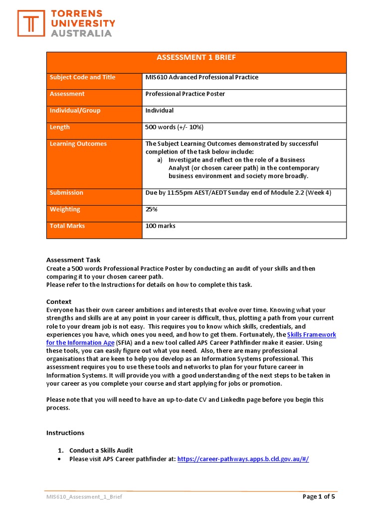 MIS610 Assessment 1 Brief | PDF
