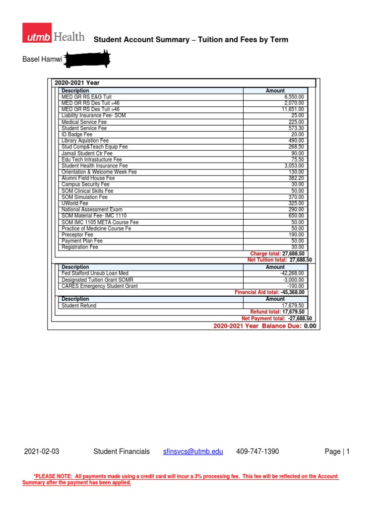 Student Account Summary | PDF