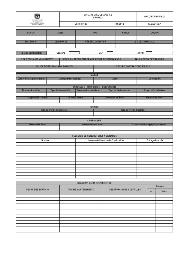 FM-01-Hoja de Vida Vehiculos Propios V2 | PDF | Carros deportivos ...