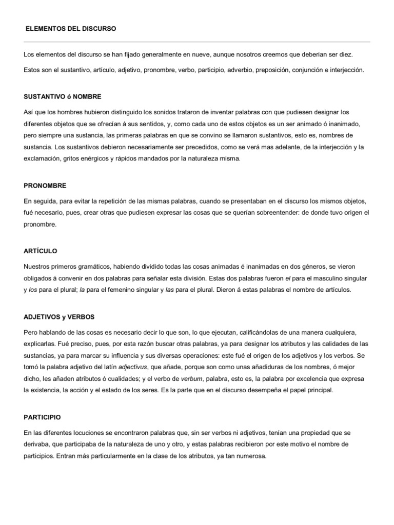 Elementos Del Discurso | PDF | Palabra | Sustantivo