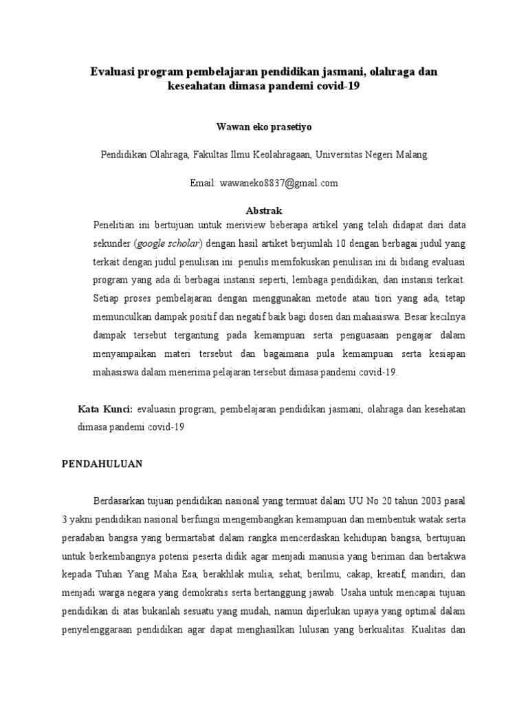 Evaluasi Program Pembelajaran Pendidikan Jasmani Olahraga Dan Kesehatan Menggunakan Model ...