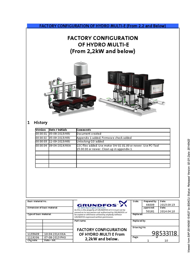 Factory Configuration of Hydro Multi-E (From 2,2kW and Below) | PDF | I ...