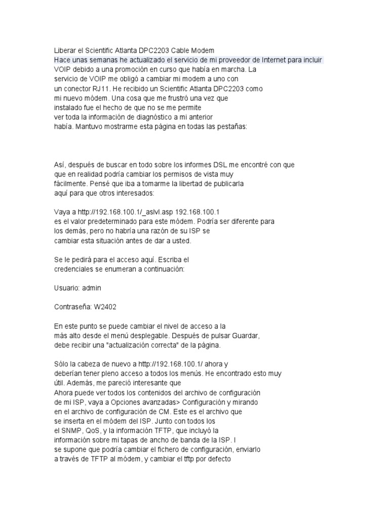 Liberar El Scientific Atlanta DPC2203 Cable Modem | PDF | Business ...
