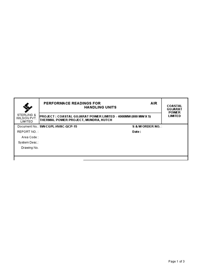 QCP 15 AHU Performance Reading | PDF | Transport Phenomena | Applied ...