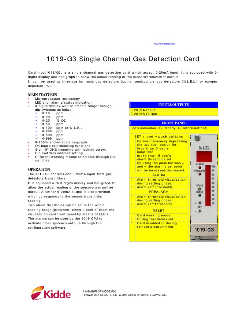 1019-G3 Single Channel Gas Detection Card: Main Features | PDF | Sensor ...