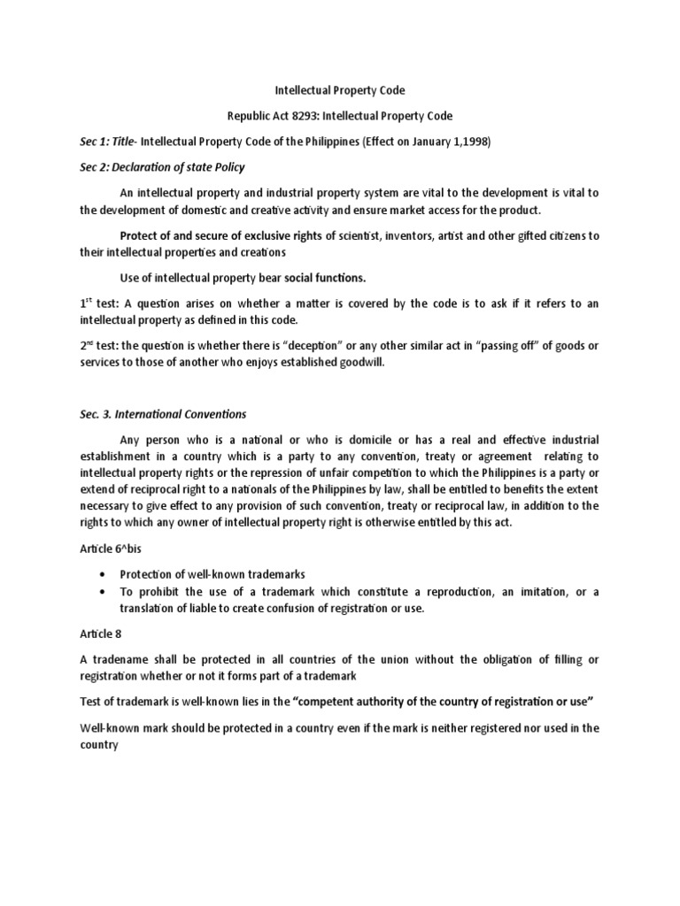 Intellectual Property Code | PDF | Trademark | Intellectual Property