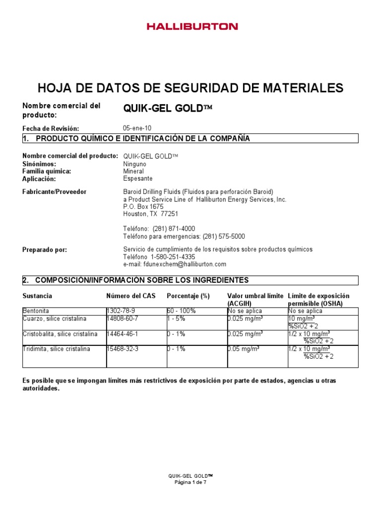 1a. - MSDS - Quik-Gel Gold | PDF | Química