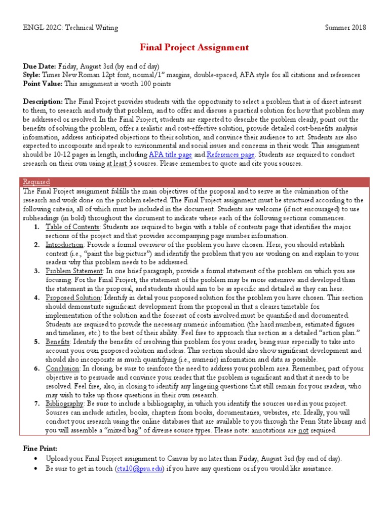 Final Project Assignment: APA Title Page References Page | PDF | Apa ...