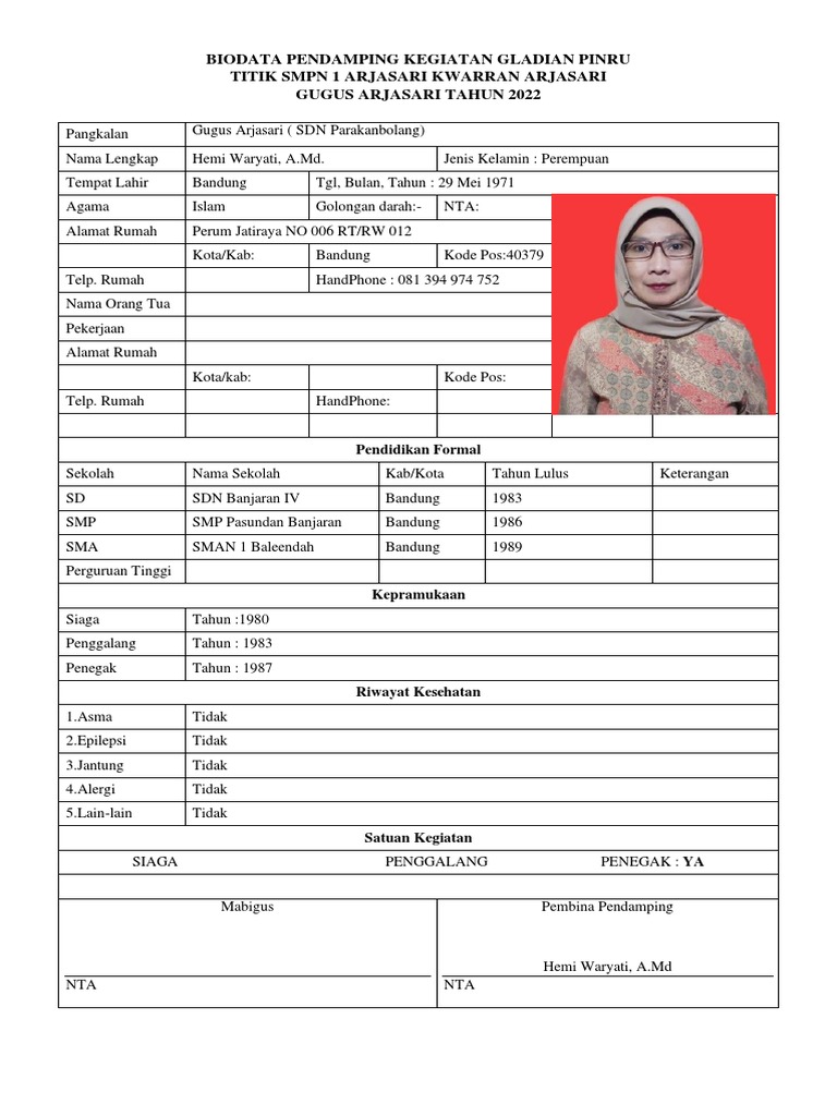 Biodata Pendamping Kegiatan Gladian Pinru | PDF