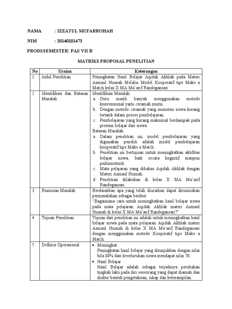 Matriks Proposal PTK | PDF