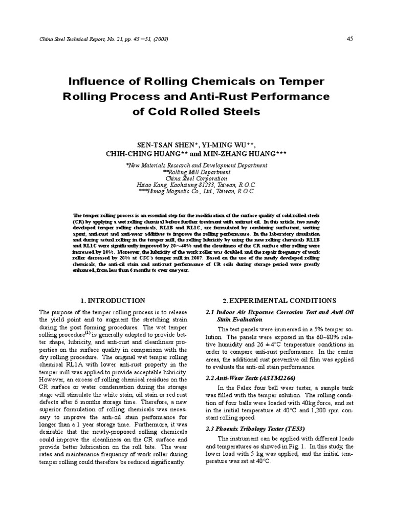 Influence of Rolling Chemicals On Temper Rolling Process and Anti-Rust ...